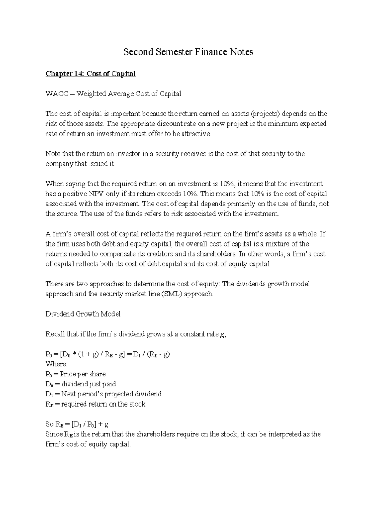 Commerce 2FB3 Final Exam Notes: Cost of Capital & WACC - Studocu