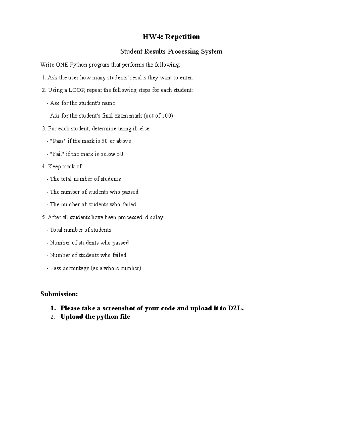HW4: Python Program for Student Results Processing System - Studocu