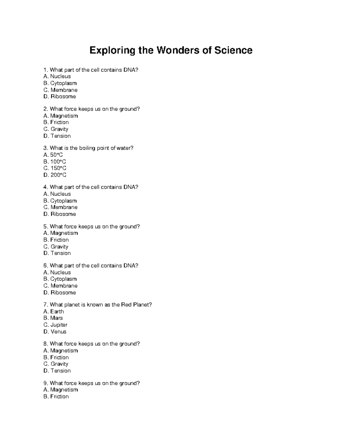 Science Quiz 1: Exploring Cell Structure and Forces - Studocu