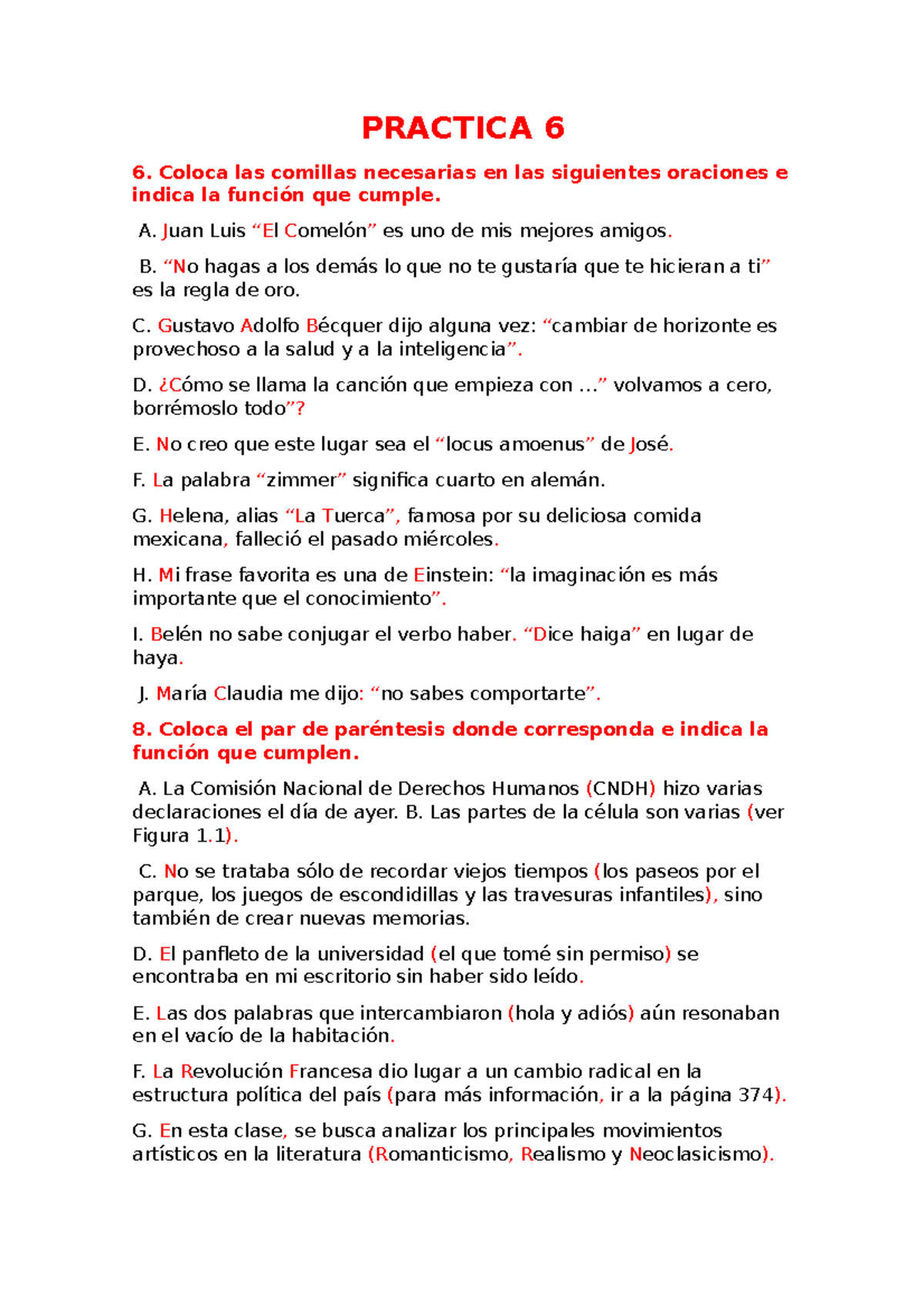 Práctica Resuelta de Lenguaje 6: Uso de Comillas y Signos de Puntuación ...