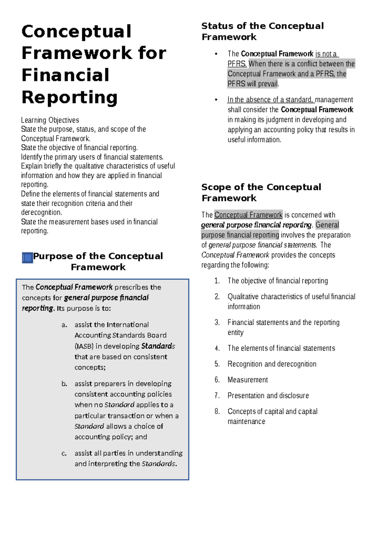 Conceptual Framework For Financial Reporting M2 Study Notes Studocu