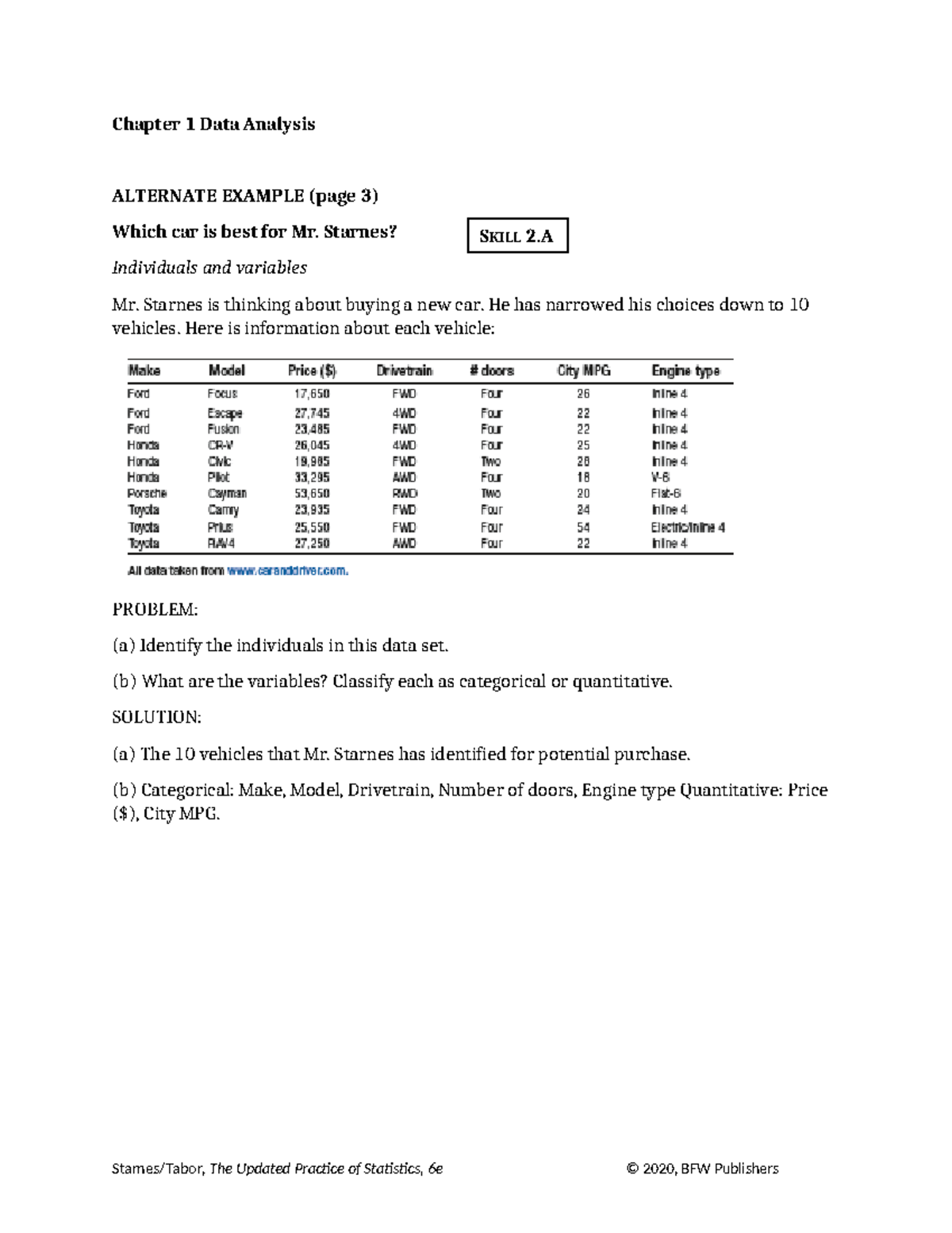 Chapter 1 Alternate Examples in Data Analysis (Statistics 6e) - Studocu