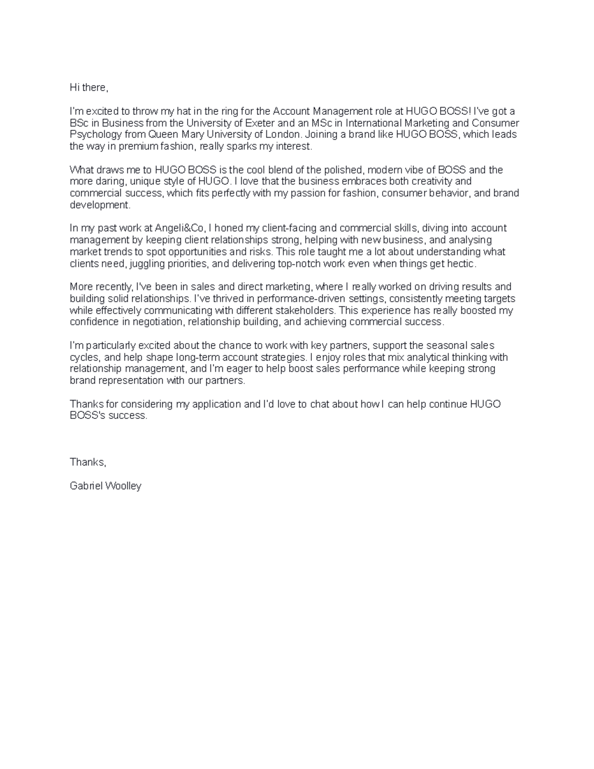 Application for Account Management Role at HUGO BOSS - Studocu