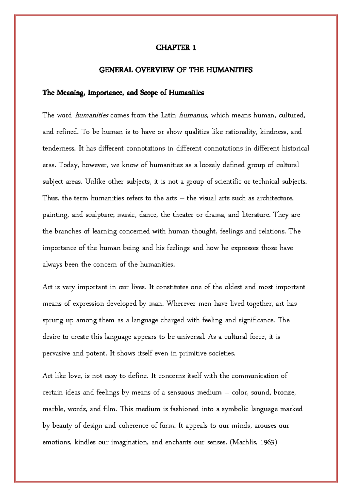 WEEK 1: Chapter 1 - Art and General Overview of the Humanities - Studocu