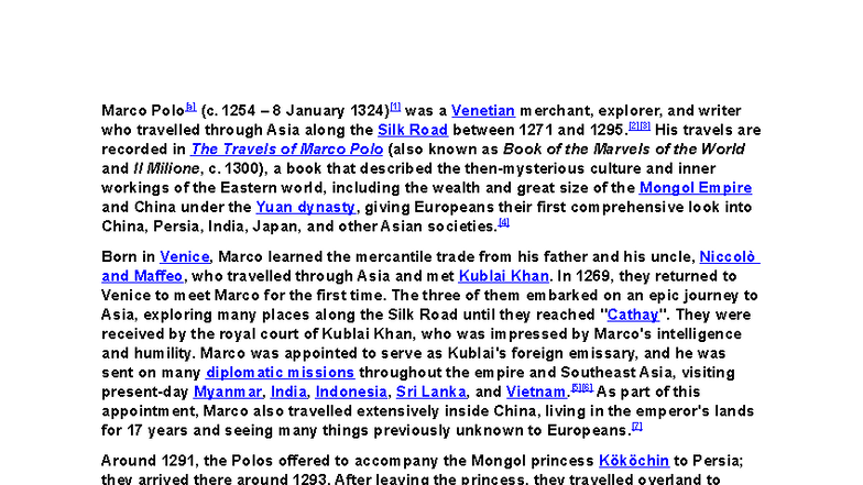 Marco Polo: The Venetian Explorer's Journey Along the Silk Road - Studocu