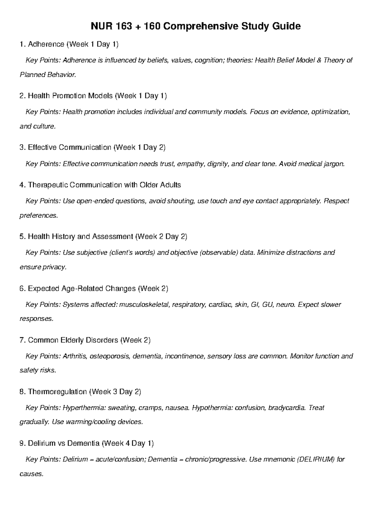 NUR 163 160 Comprehensive Study Guide for Exam Preparation - Studocu