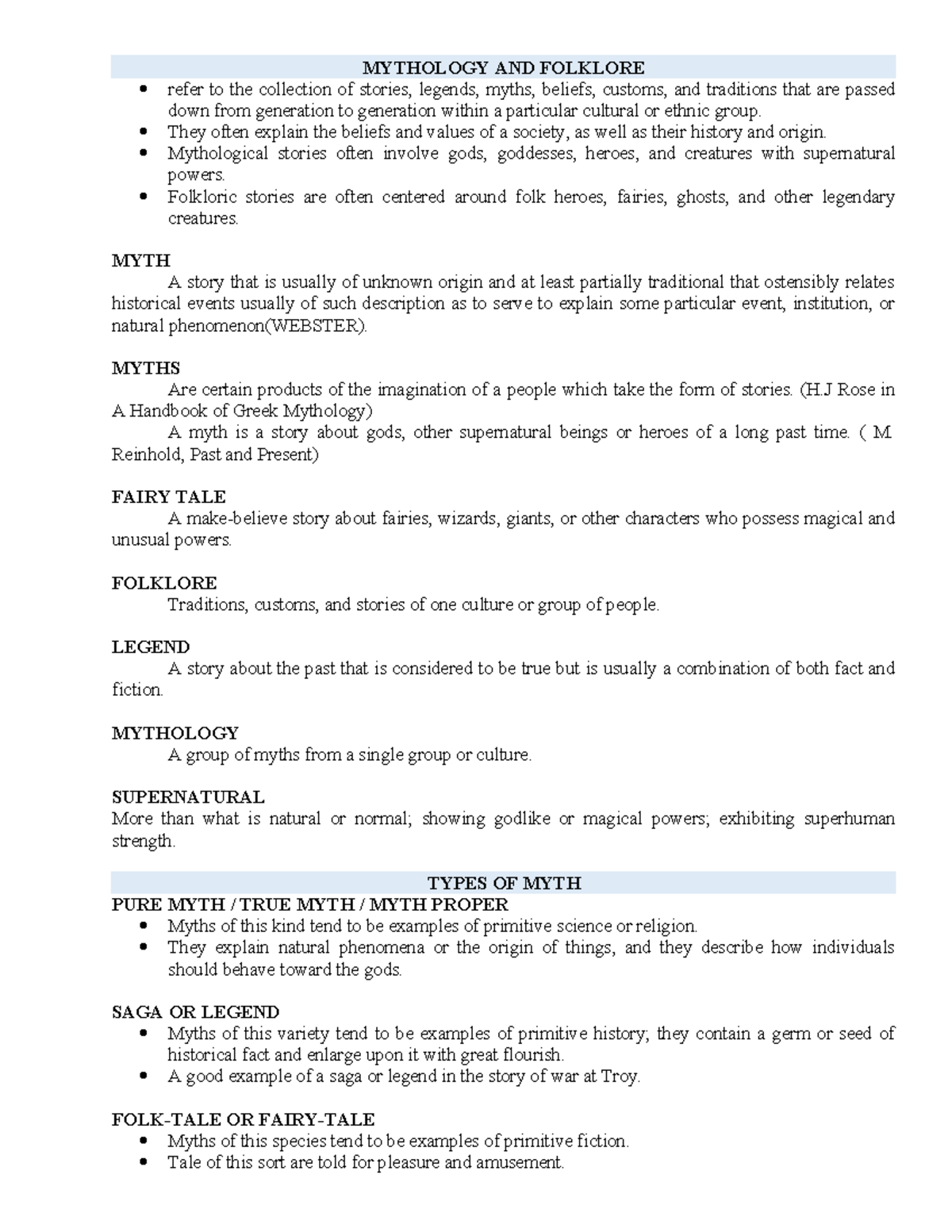 ENGL 10 - An Overview of Myths and Folklore Across Cultures - Studocu