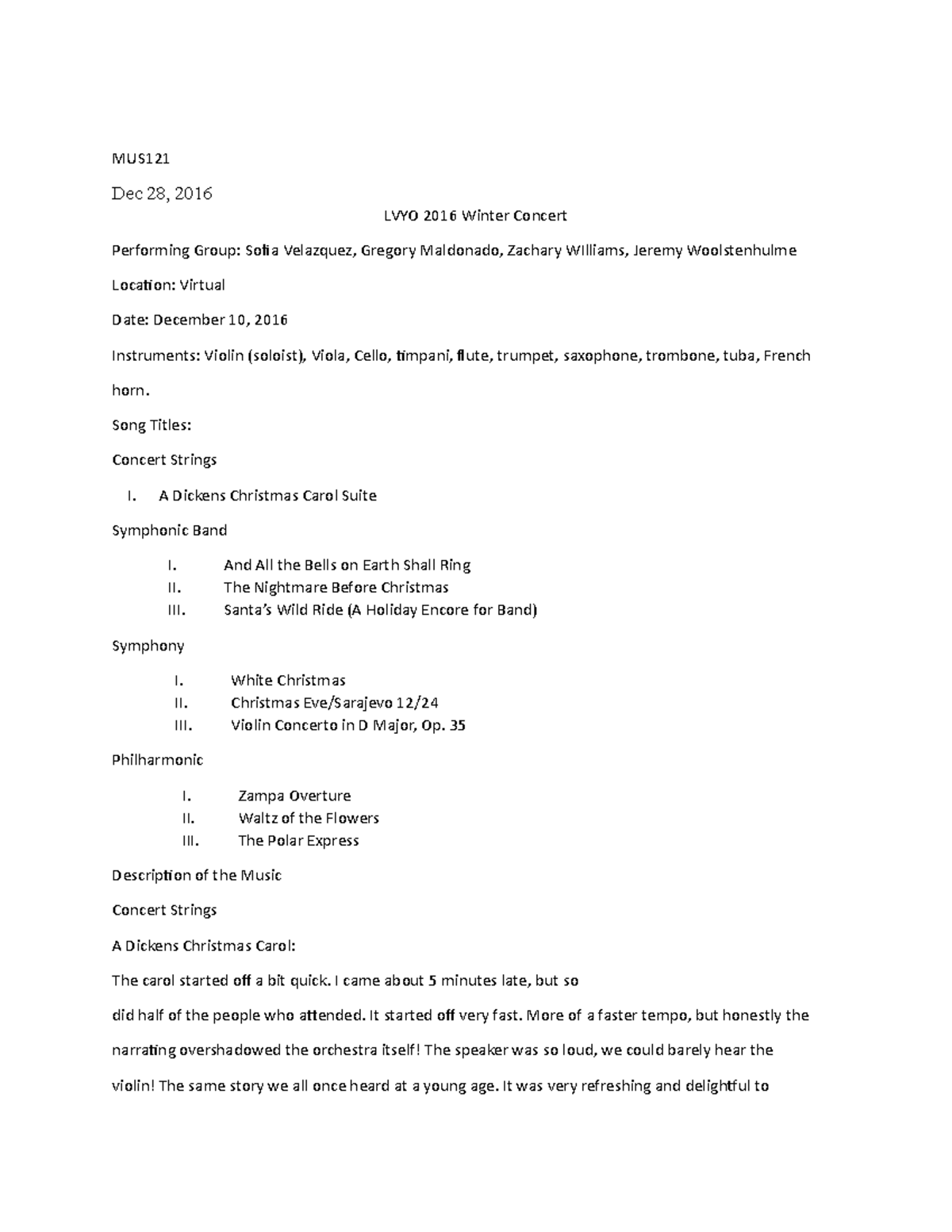 Extra credit concert critique 2 - MUS Dec 28, 2016 LVYO 2016 Winter ...