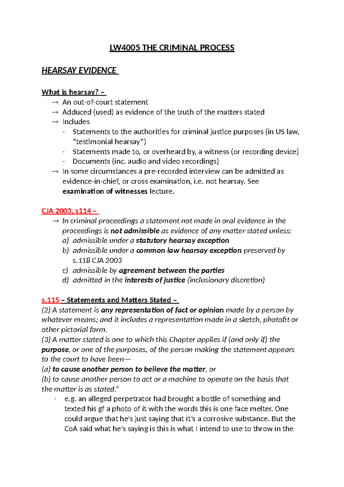 LW4005 Hearsay Evidence in the Criminal Process: Key Concepts and Cases ...