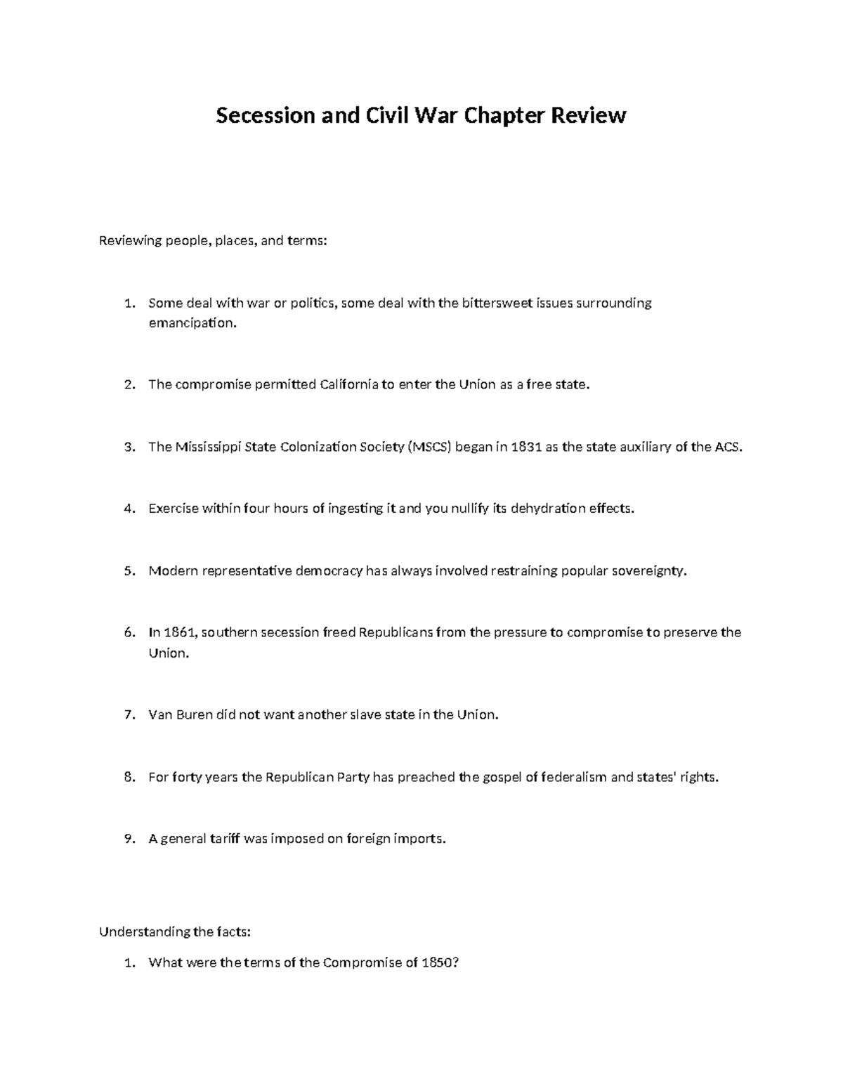 Secession and Civil War (HIST 202) Chapter Review Notes - Studocu