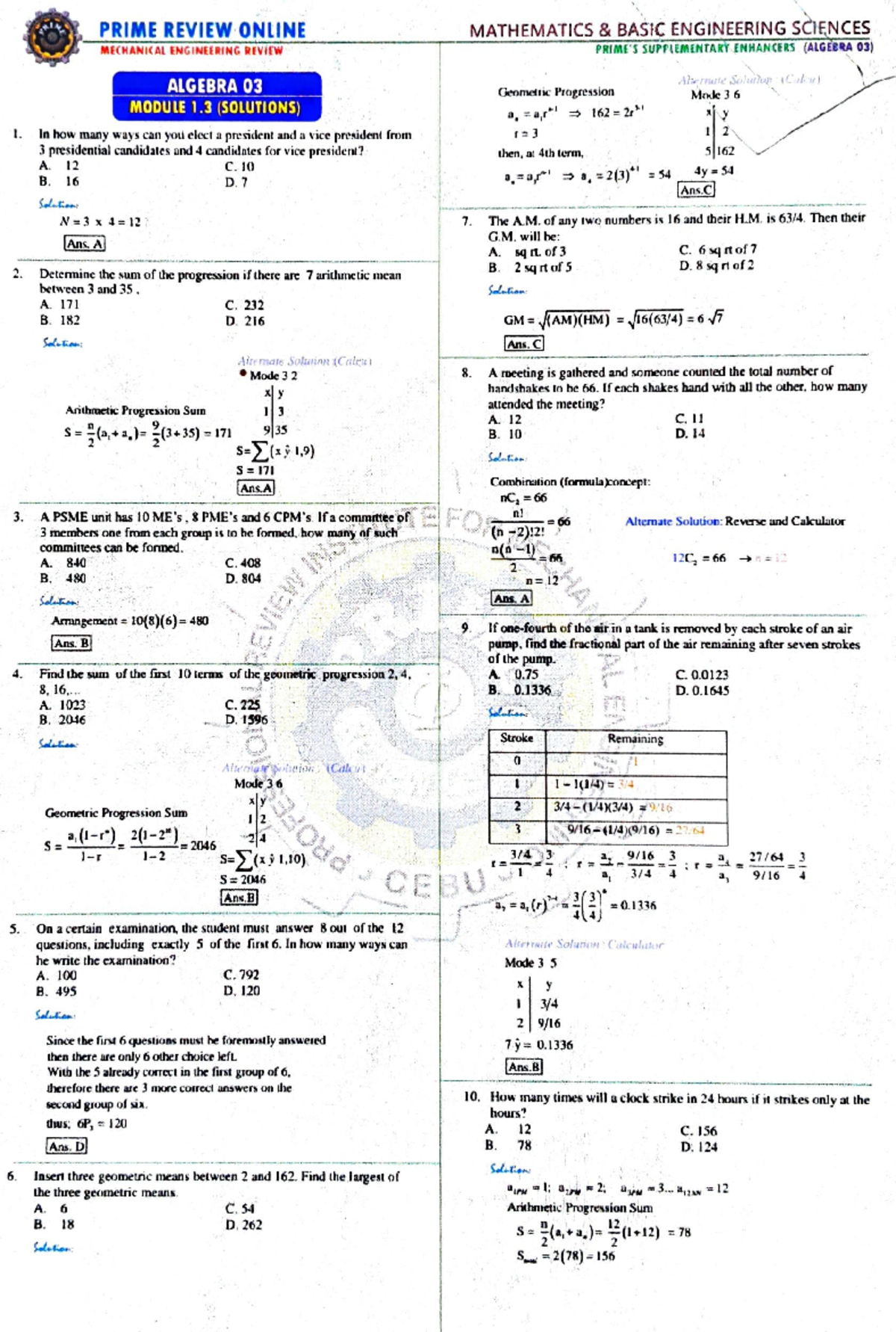 **Algebra 03 Solutions: Prime Review Questions & Answers** - Studocu