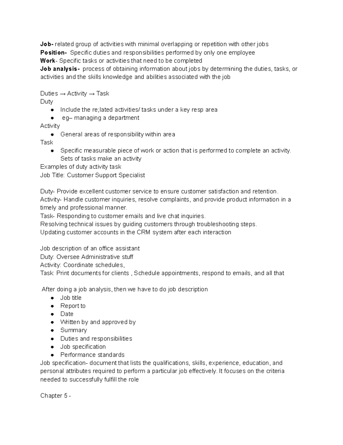 HR notes - Job- related group of activities with minimal overlapping or ...