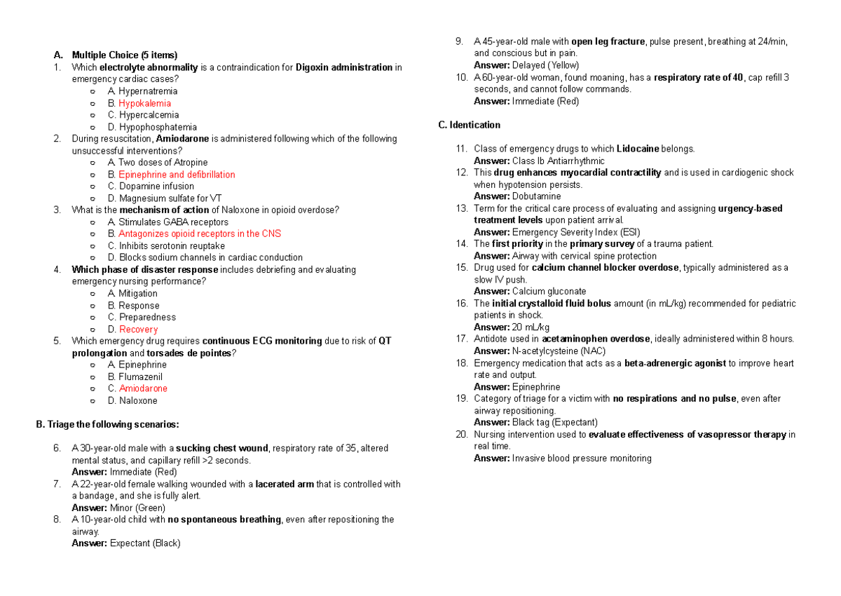 Quiz - Emergency nursing multiple choice questions and answers - Studocu