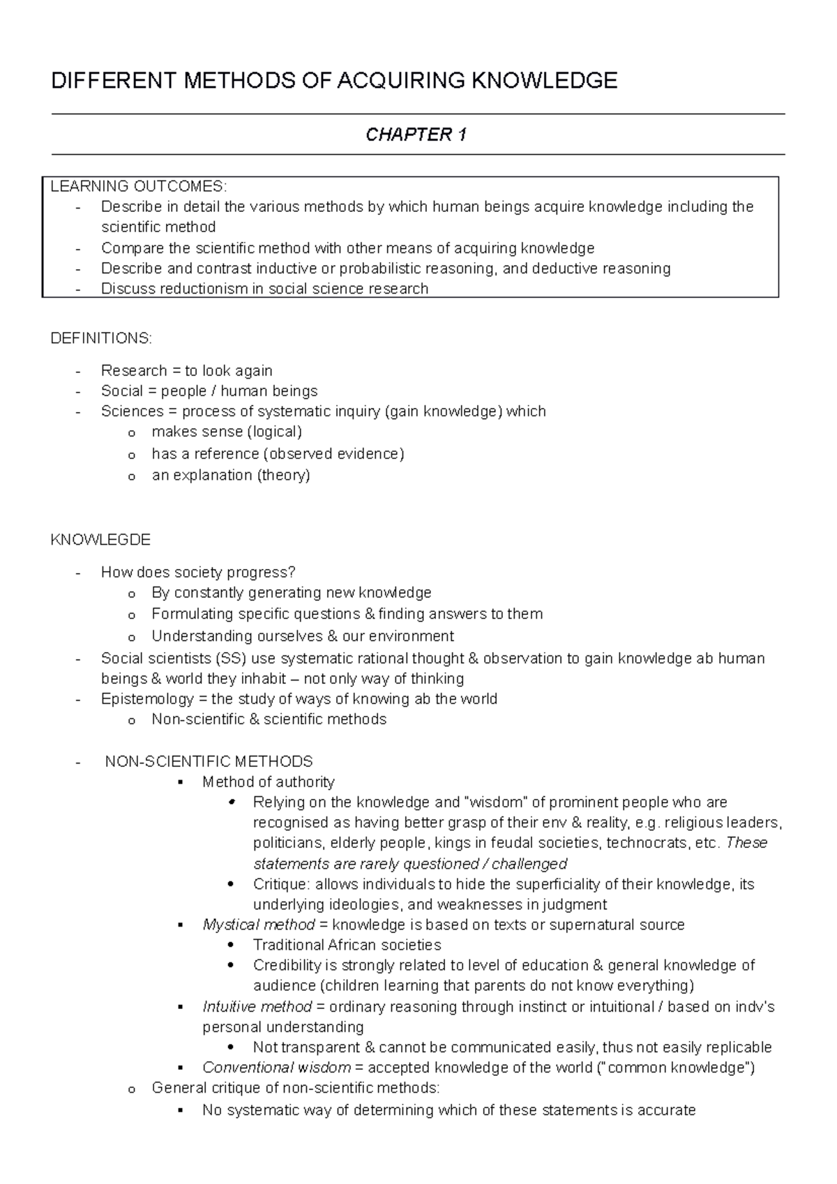 Methods of Acquiring Knowledge - Chapter 1 Overview - Studocu