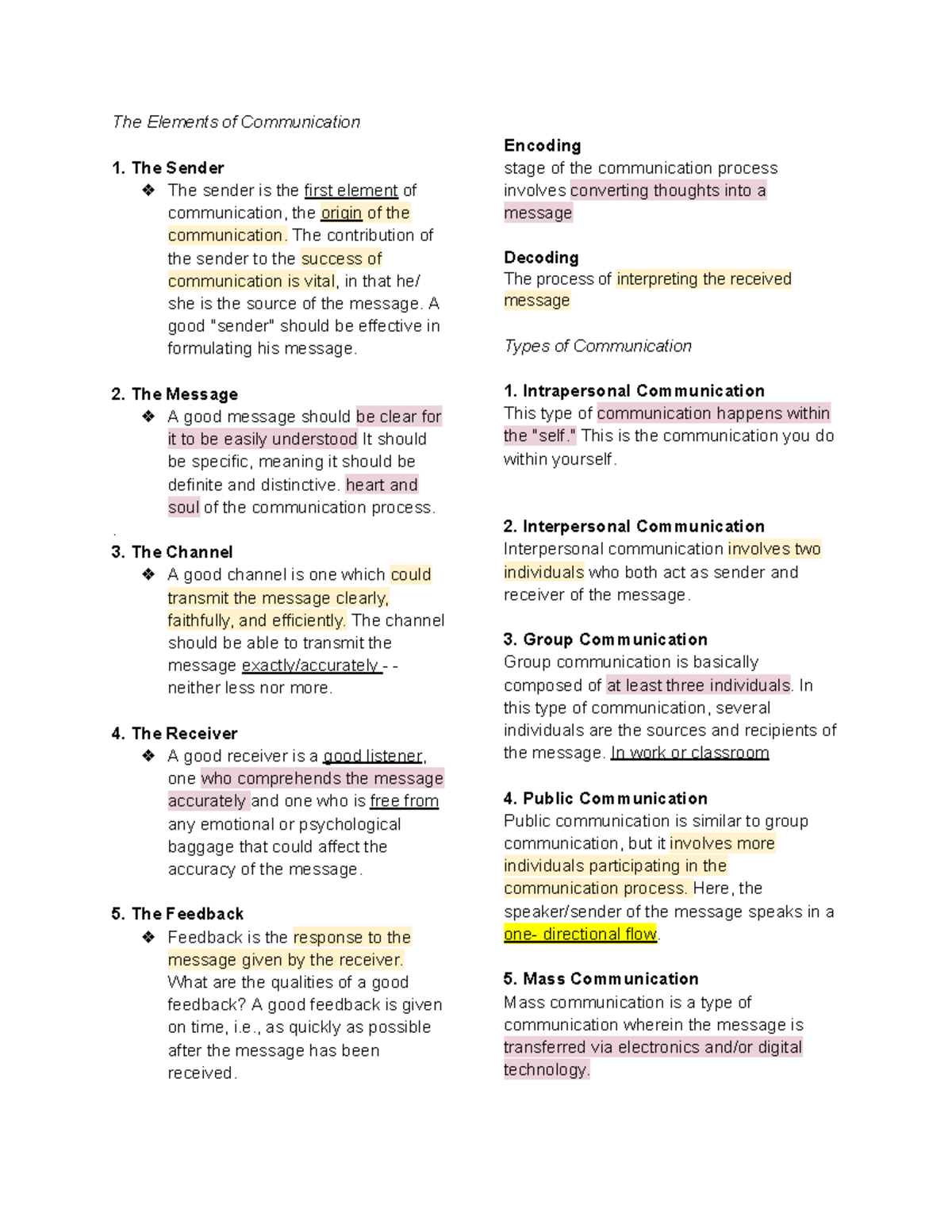 Purposive Reviewer - The Elements of Communication The Sender The sender is the first element of ...