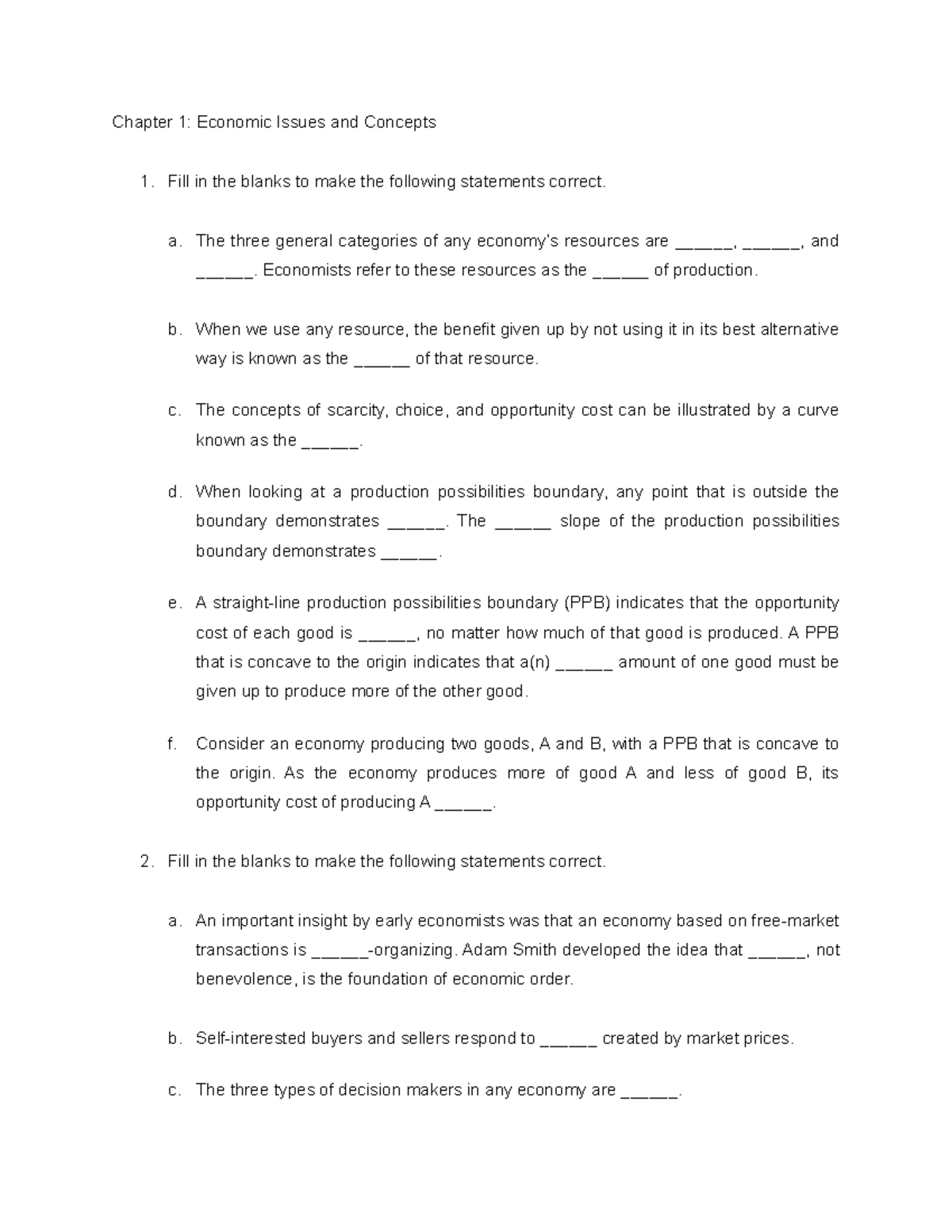 Chapter 1: Economic Issues - Fill in the Blanks Exercise - Studocu