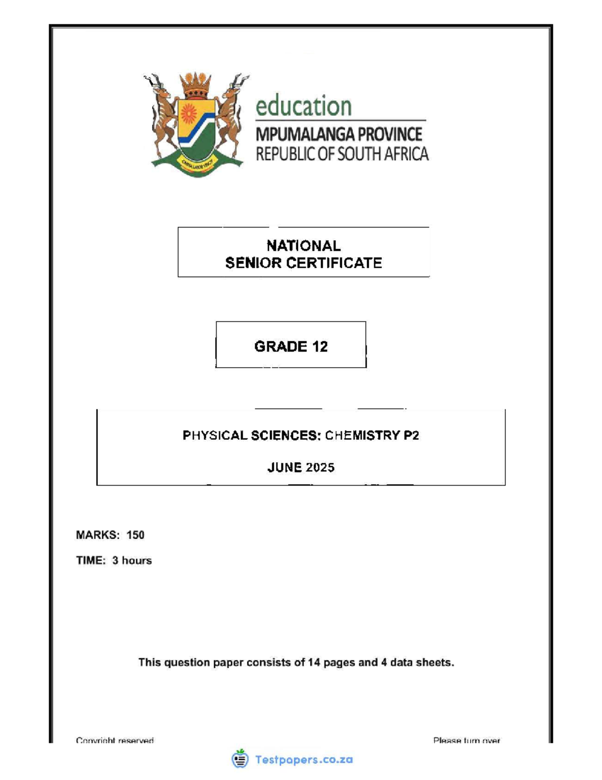Physical Sciences Grade 12 NSC QP P2 May/June 2025 - Mpumalanga - Studocu
