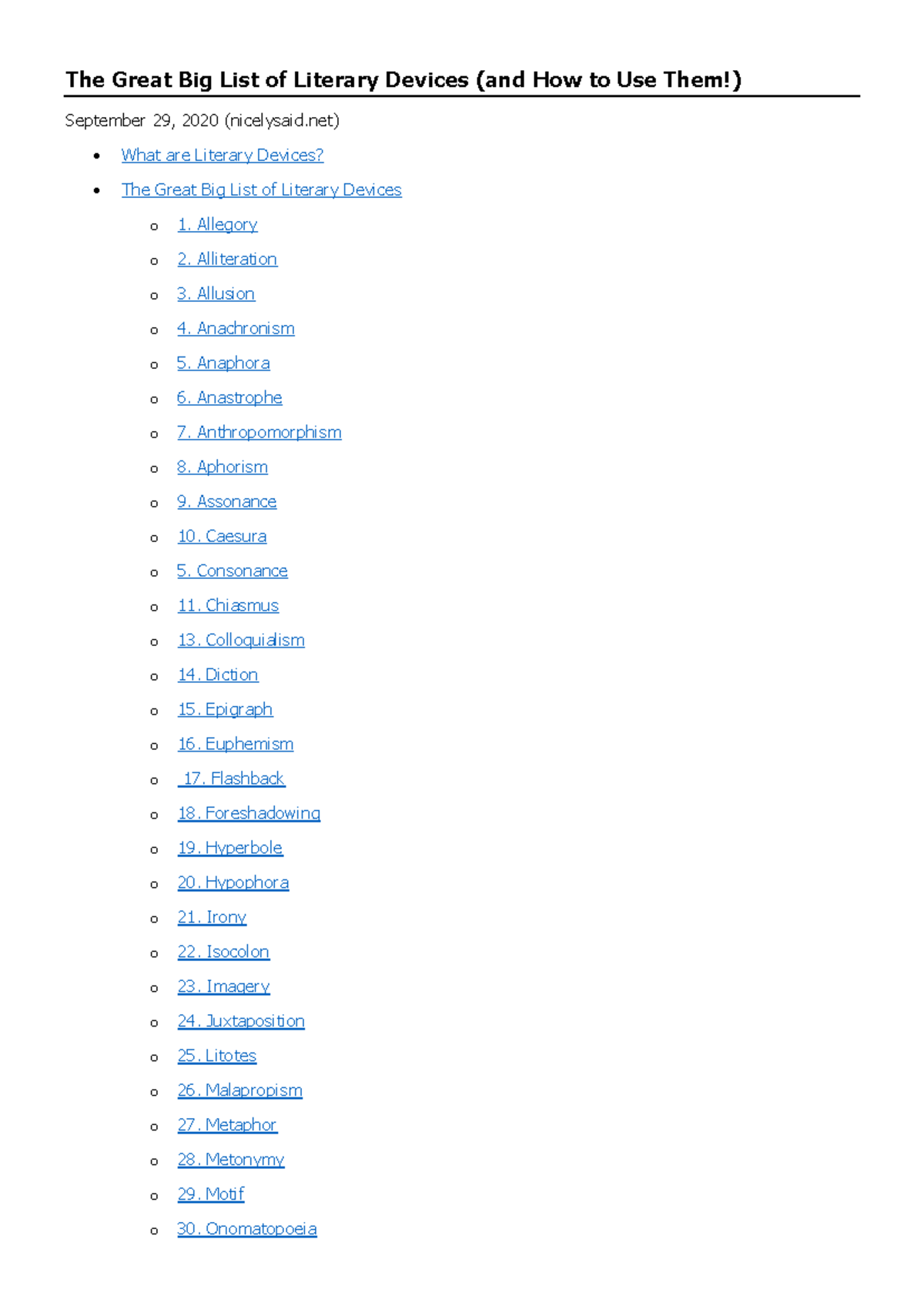 The Ultimate Guide to Literary Devices: Definitions & Examples - Studocu