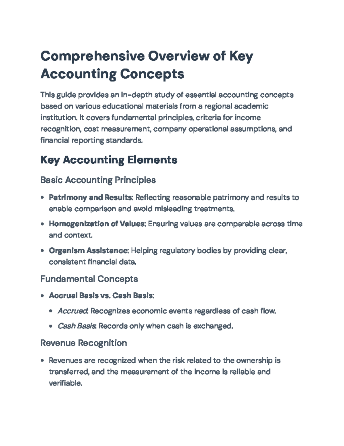 Comprehensive Guide to Key Accounting Concepts for Course ACCT101 ...