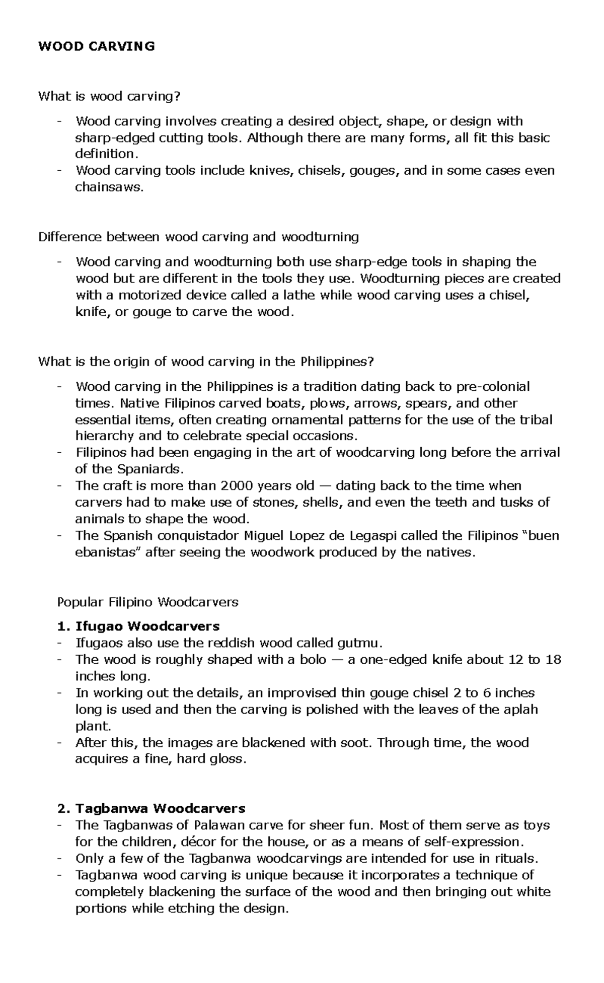 WOOD - Carving: An Insight into Philippine Indigenous Crafts - Studocu