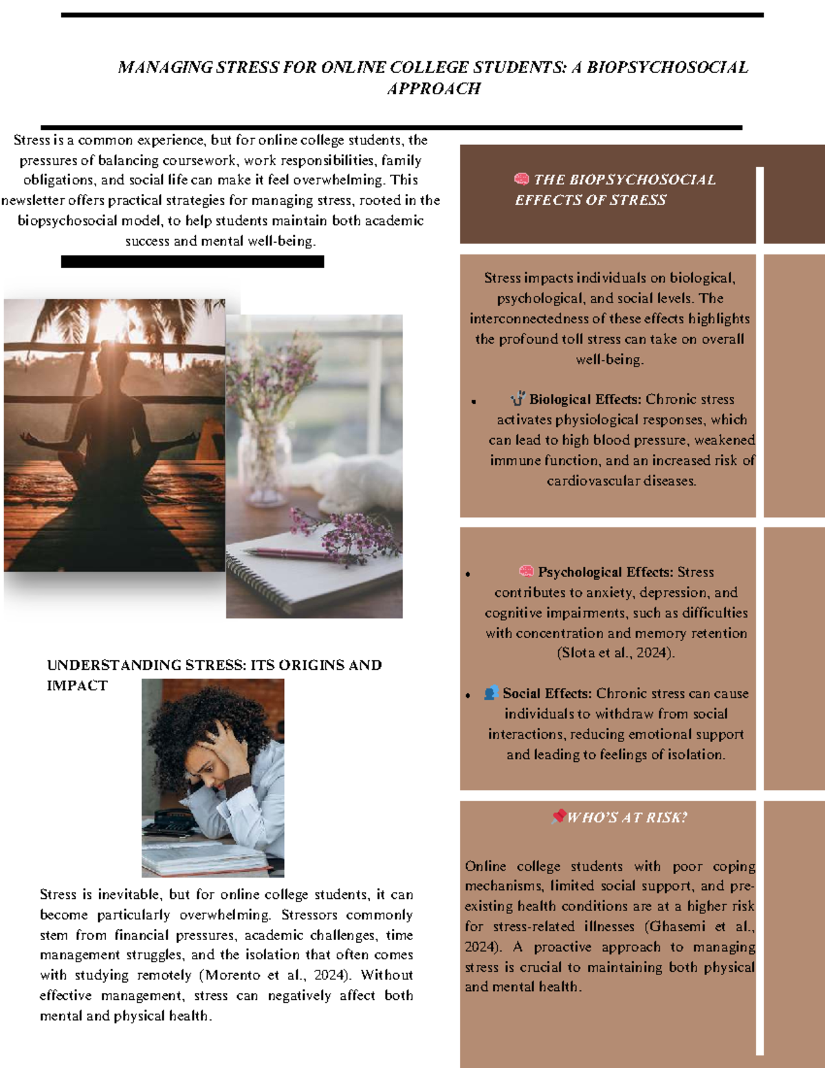 PSY 352-Stress Activity Newsletter - UNDERSTANDING STRESS: ITS ORIGINS ...