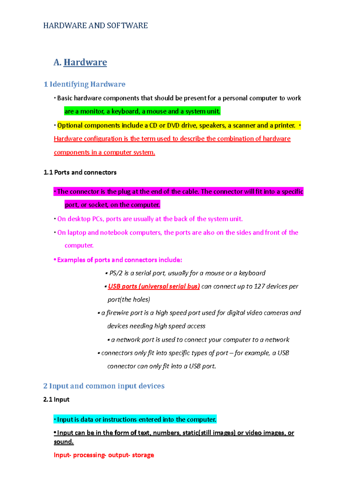 HARDWARE AND SOFTWARE: Key Components and Functions in PCs - Studocu
