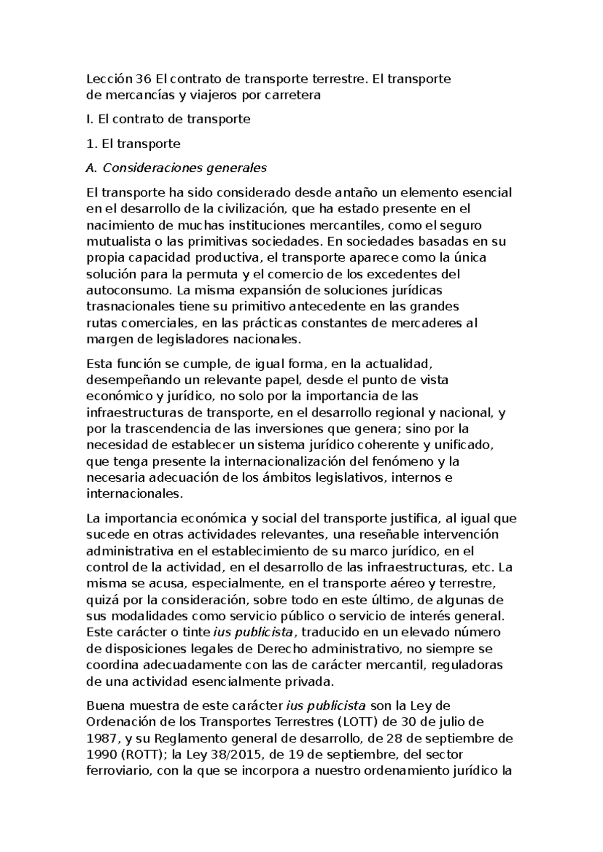 Lección 36: El Contrato de Transporte Terrestre de Mercancías - Studocu