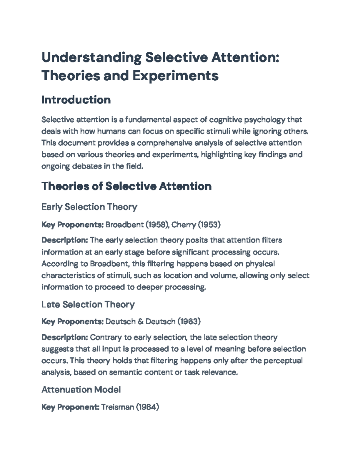 Cognitive Psychology Lecture Notes: Understanding Selective Attention ...