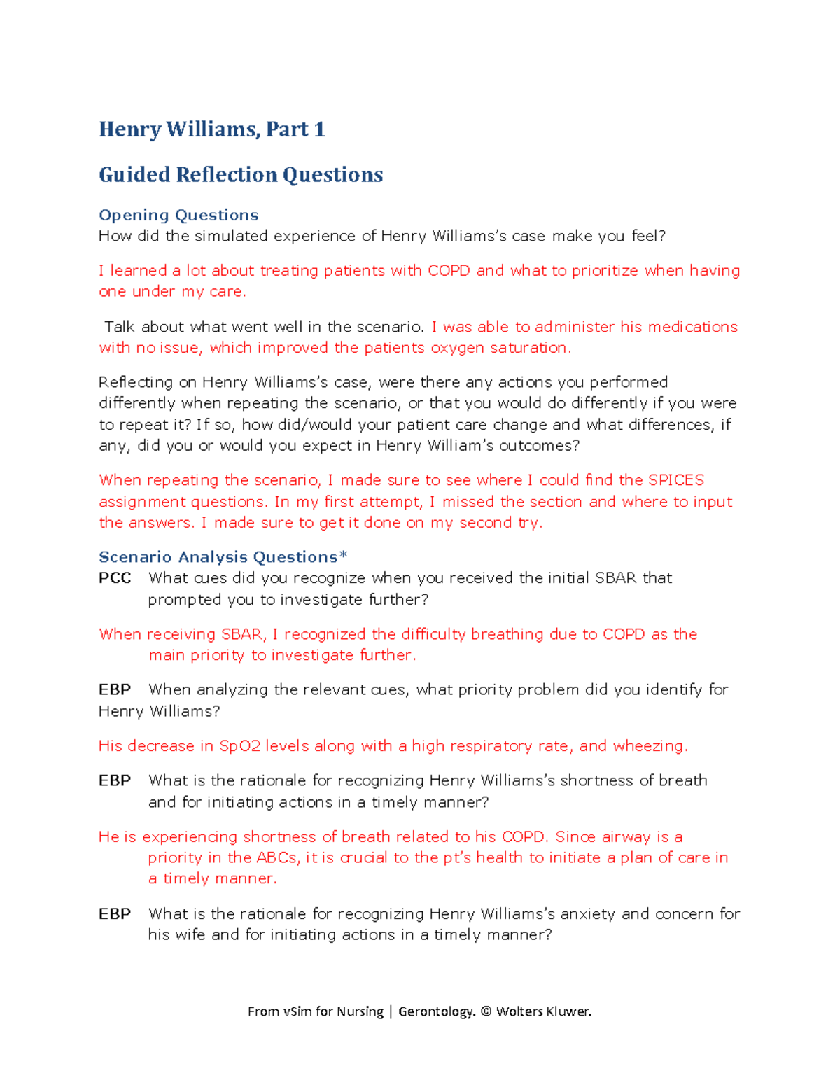 VSIM HENRY WILLIAMS: COPD Case Study Reflection & Analysis - Studocu