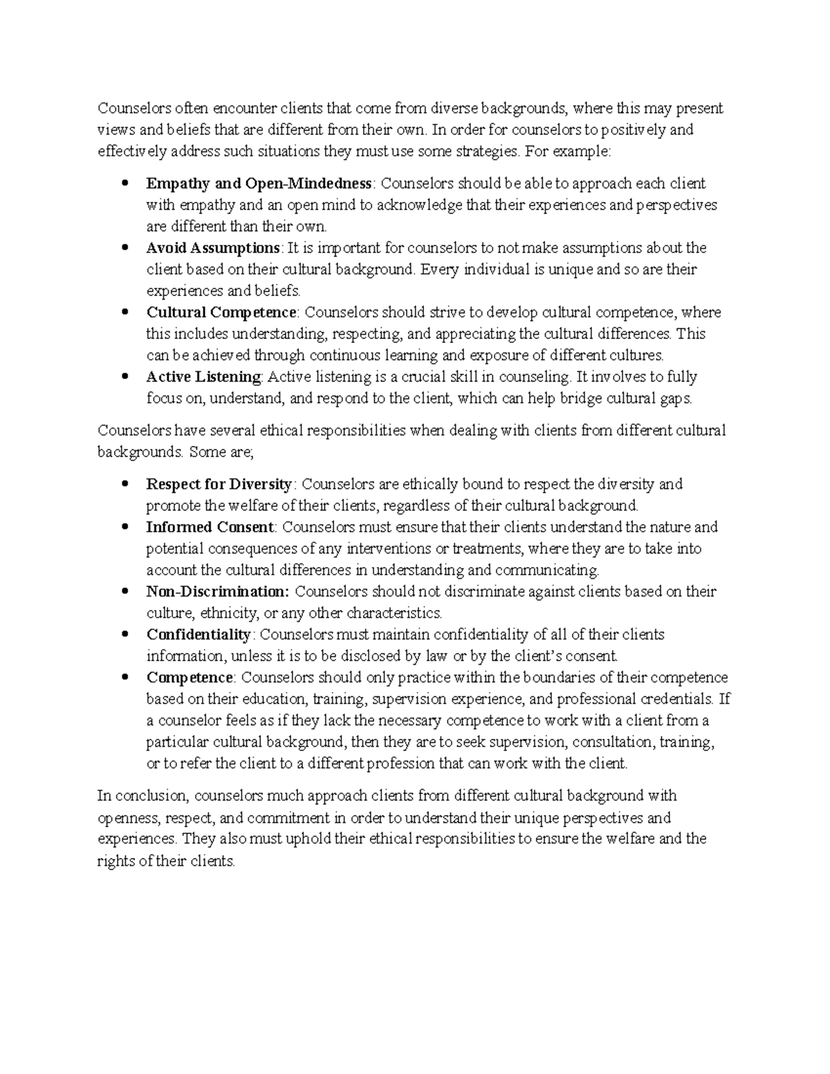 Cultural Competence in Counseling: Strategies for Diverse Clients - Studocu