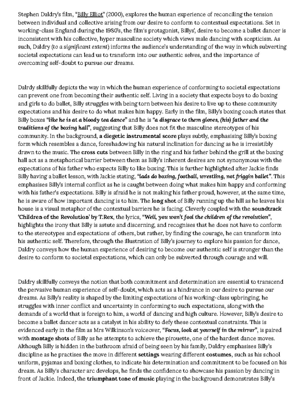 HSC Billy Elliot: Exploring Individual vs. Collective Expectations in ...