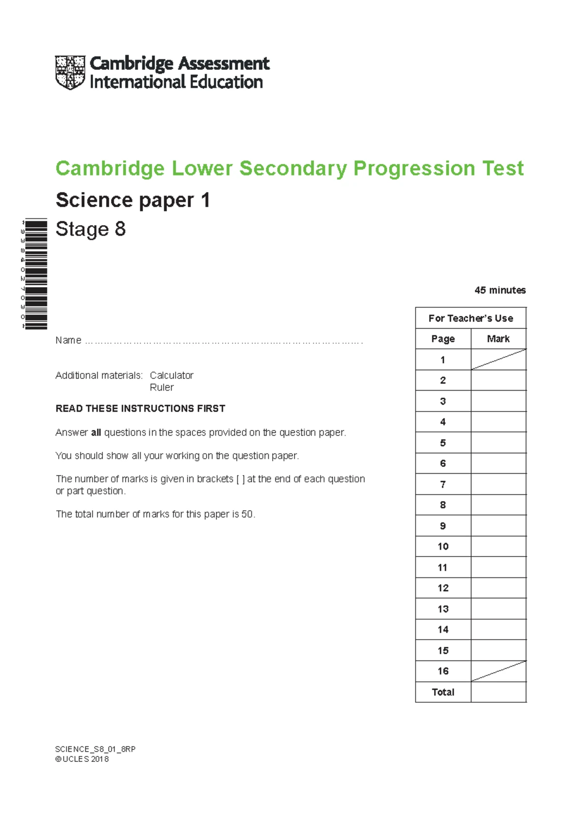 Mathematics Stage 8 Sample Paper 2 tcm143-595675 - Maths_S8_02/7RP ...