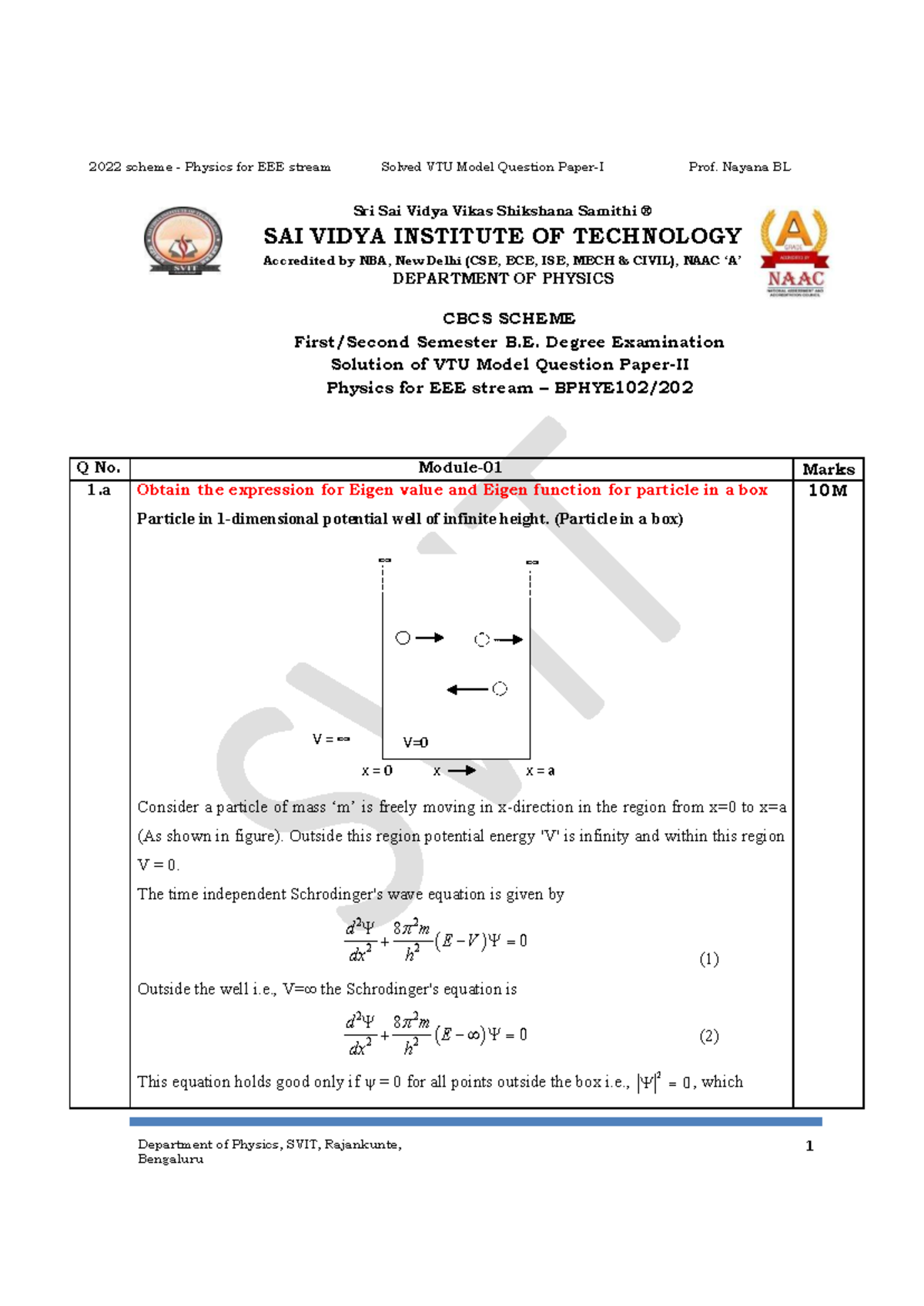 Solved VTU Model Question Paper for Physics (2022 Scheme) - Prof ...