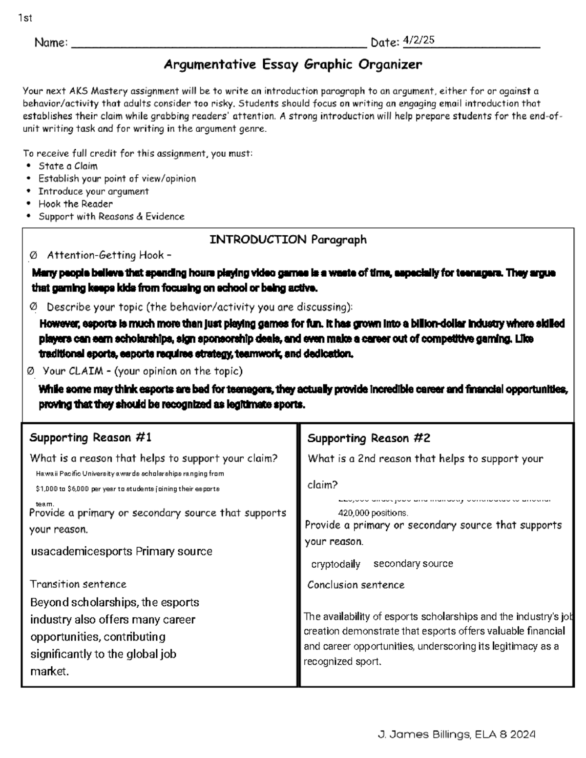 Jared Smith - 4225 - Argumentative Essay GO - Name: Date: Argumentative ...