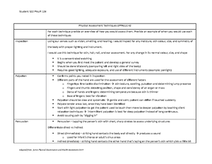 Health assement IPPA - Week 3 Inspection, Palpation, Percussion ...
