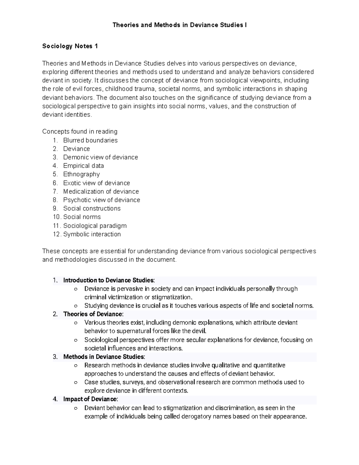 Sociology Notes 1 - Understanding Theories & Methods of Deviance - Studocu