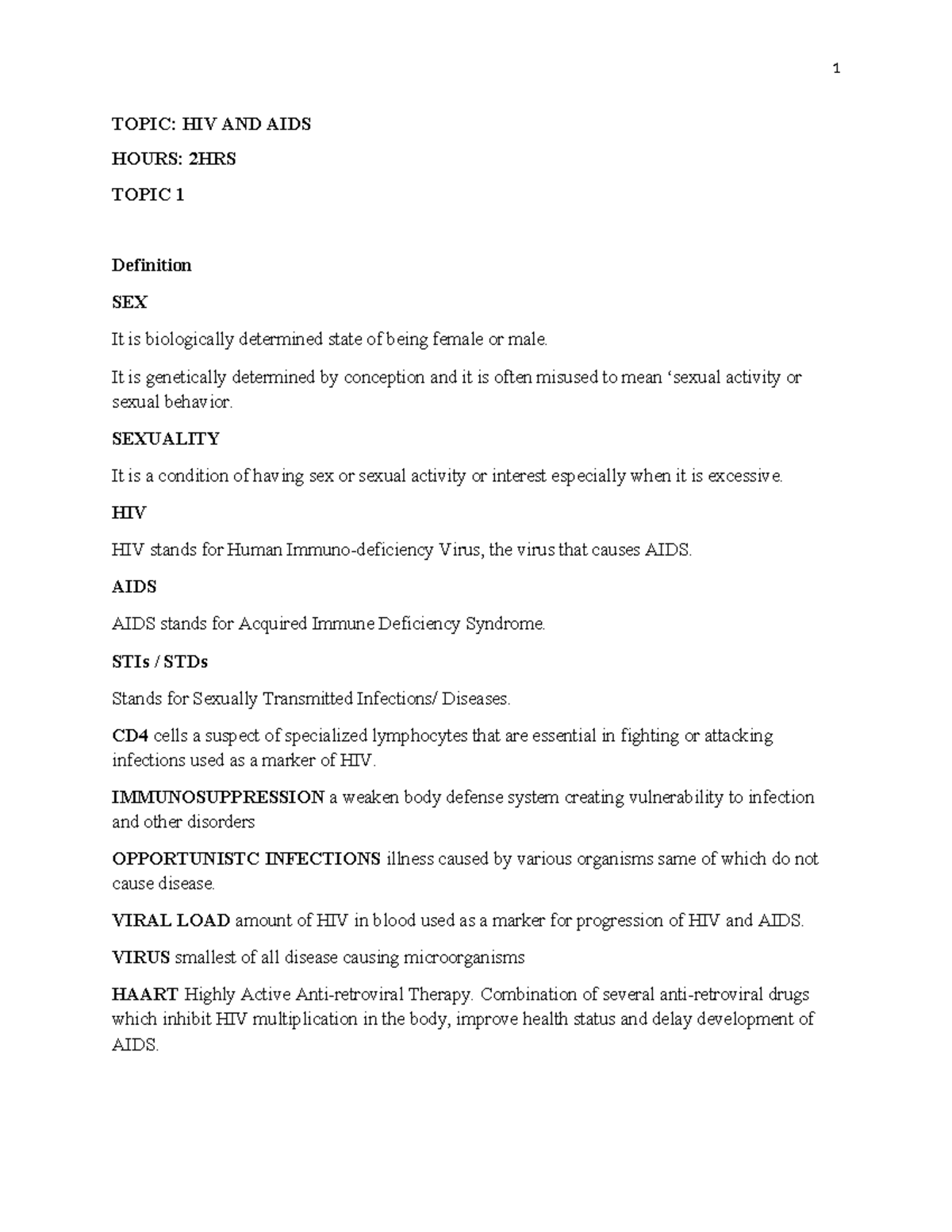 HIV AND AIDS: Comprehensive Study Notes for Course HIV101 - Studocu