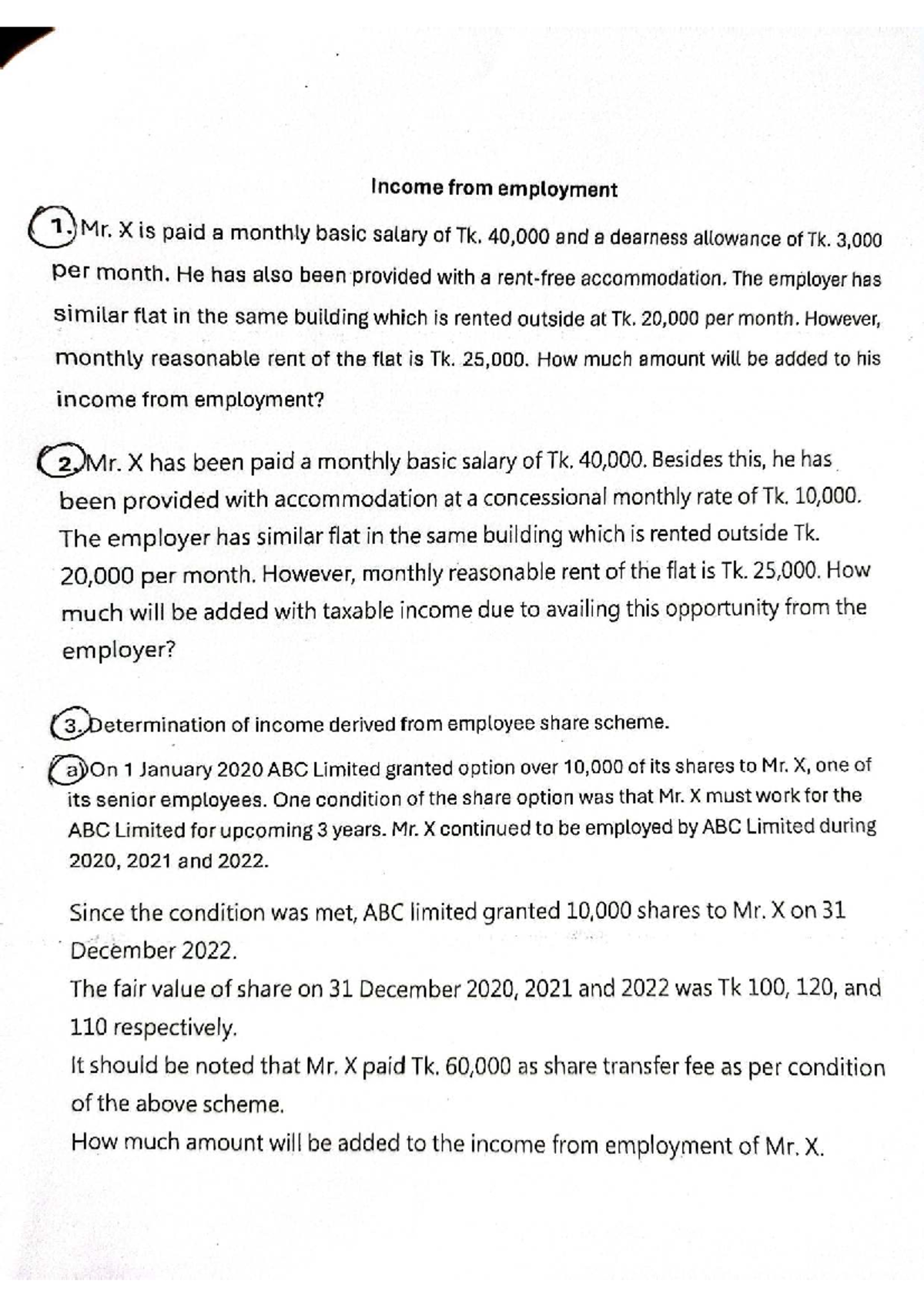 Income from Employment: Tax Calculation for Mr. X and Others - Studocu