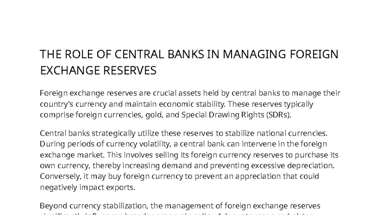 Central Banks and Foreign Exchange Reserves Management - Studocu