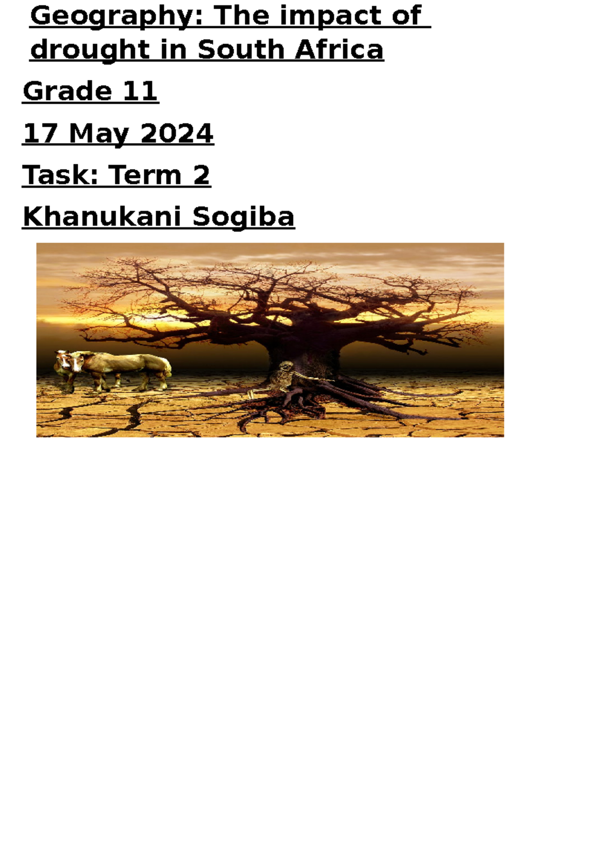 Geography Grade 11 Term 2 Task: The Impact of Drought in South Africa ...