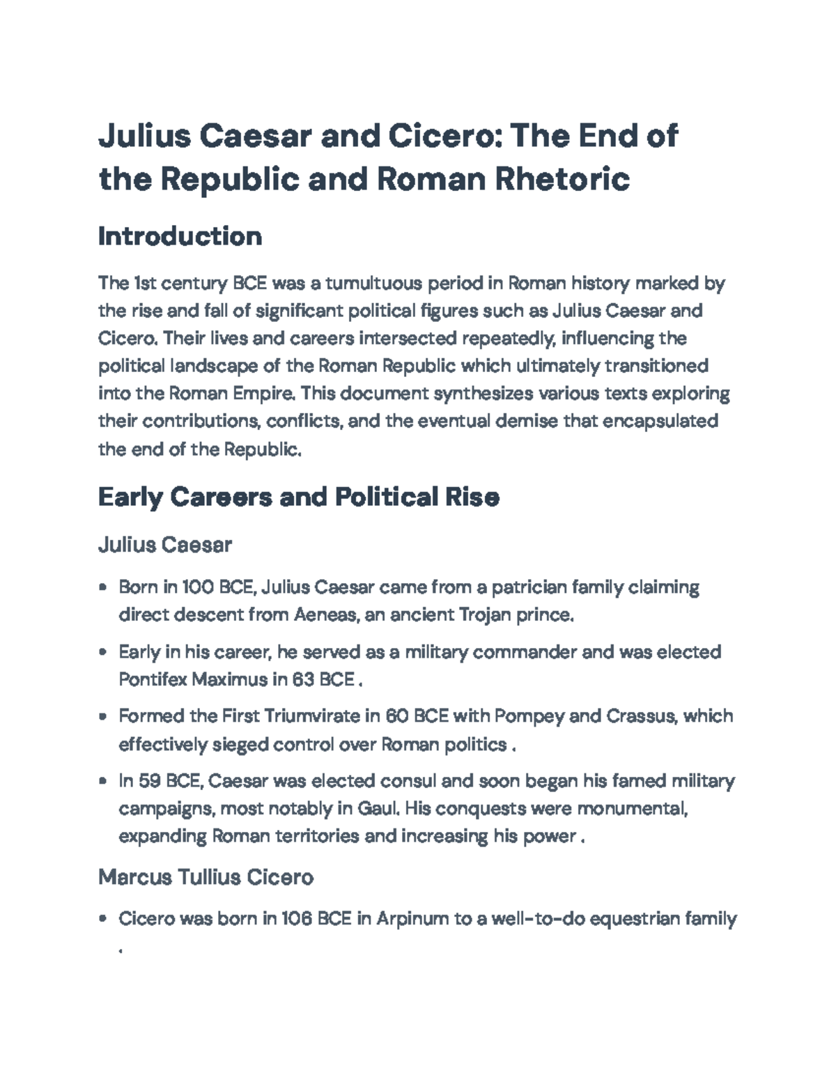 Julius Caesar and Cicero: Political Turmoil at the End of the Republic ...