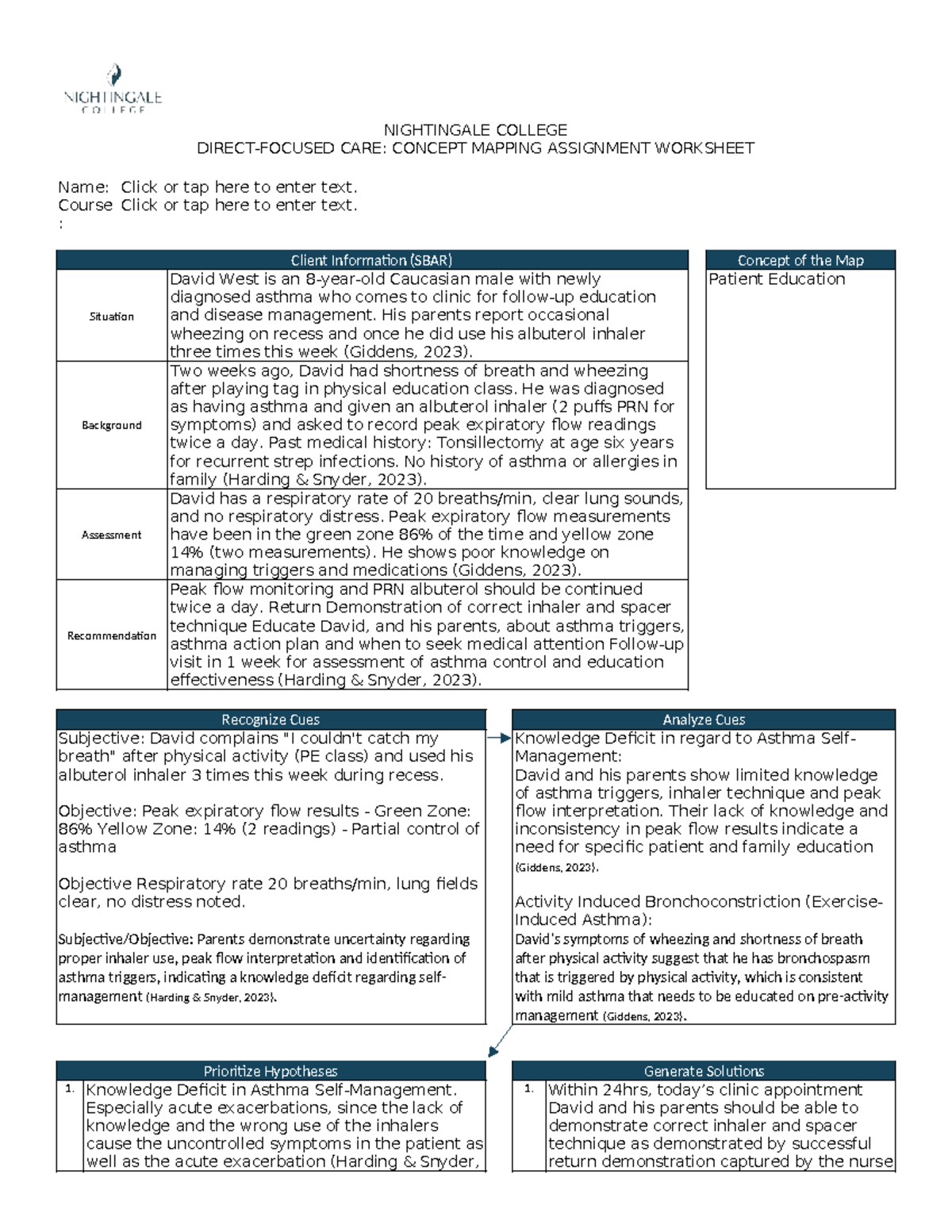 NIGHTINGALE COLLEGE CARE: Asthma Management Concept Map Assignment ...