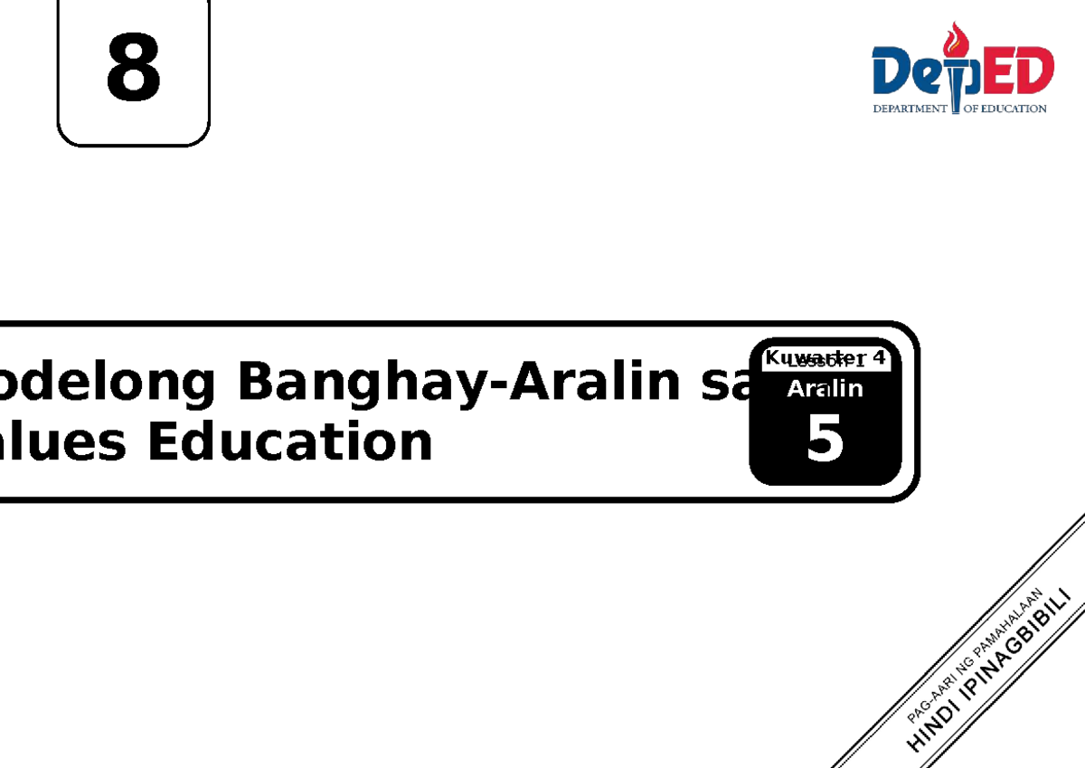 Q4 LE VE-8 Lesson 5: Pagiging Bukas Palad at Pagbibigay sa Kapuwa - Studocu