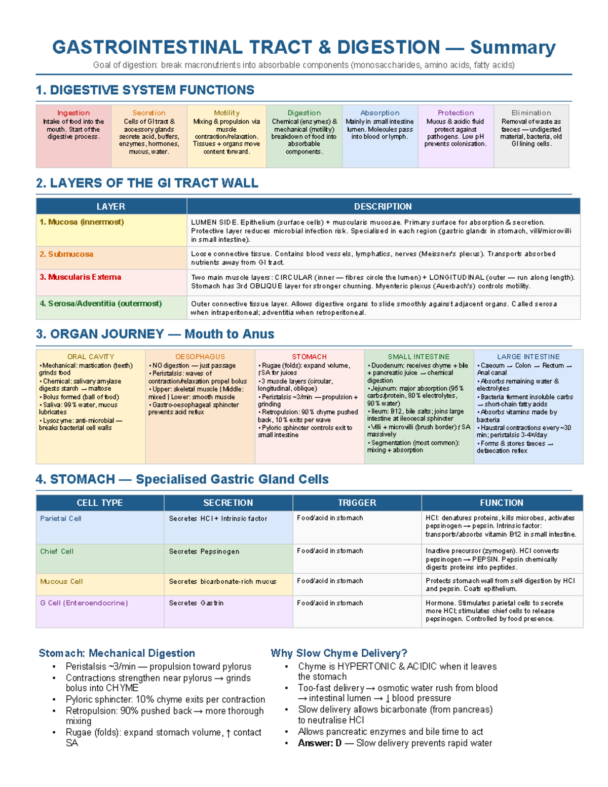 GI Tract Digestion Summary - MEDS Course Notes - Studocu