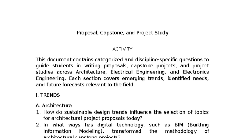 Proposal, Capstone & Project Study Guide for Architecture - Studocu