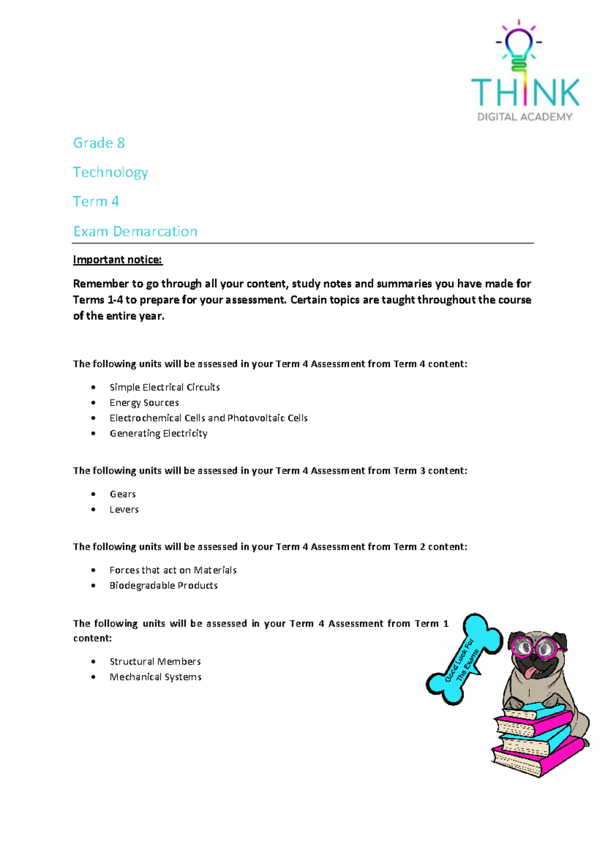 Grade 8 Technology Term 4 Exam Content Overview - Studocu