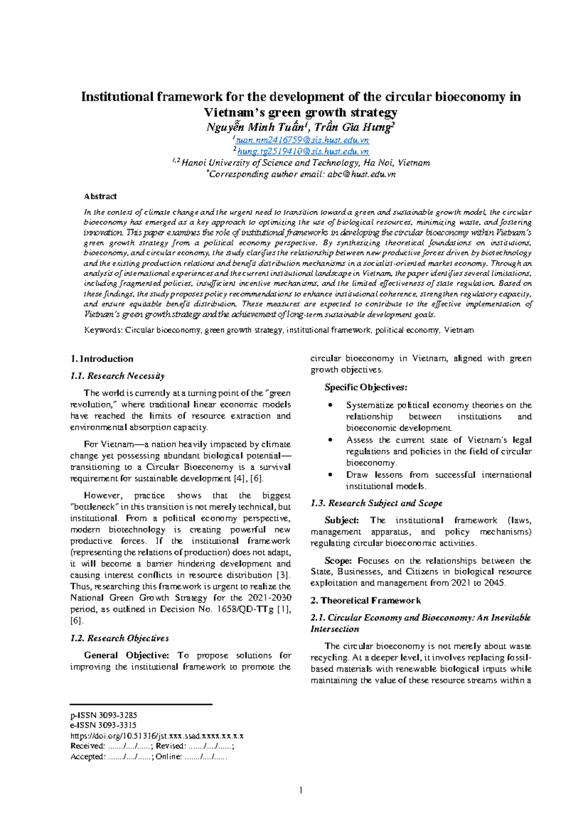 NCKH: Institutional Framework for Circular Bioeconomy in Green Growth ...