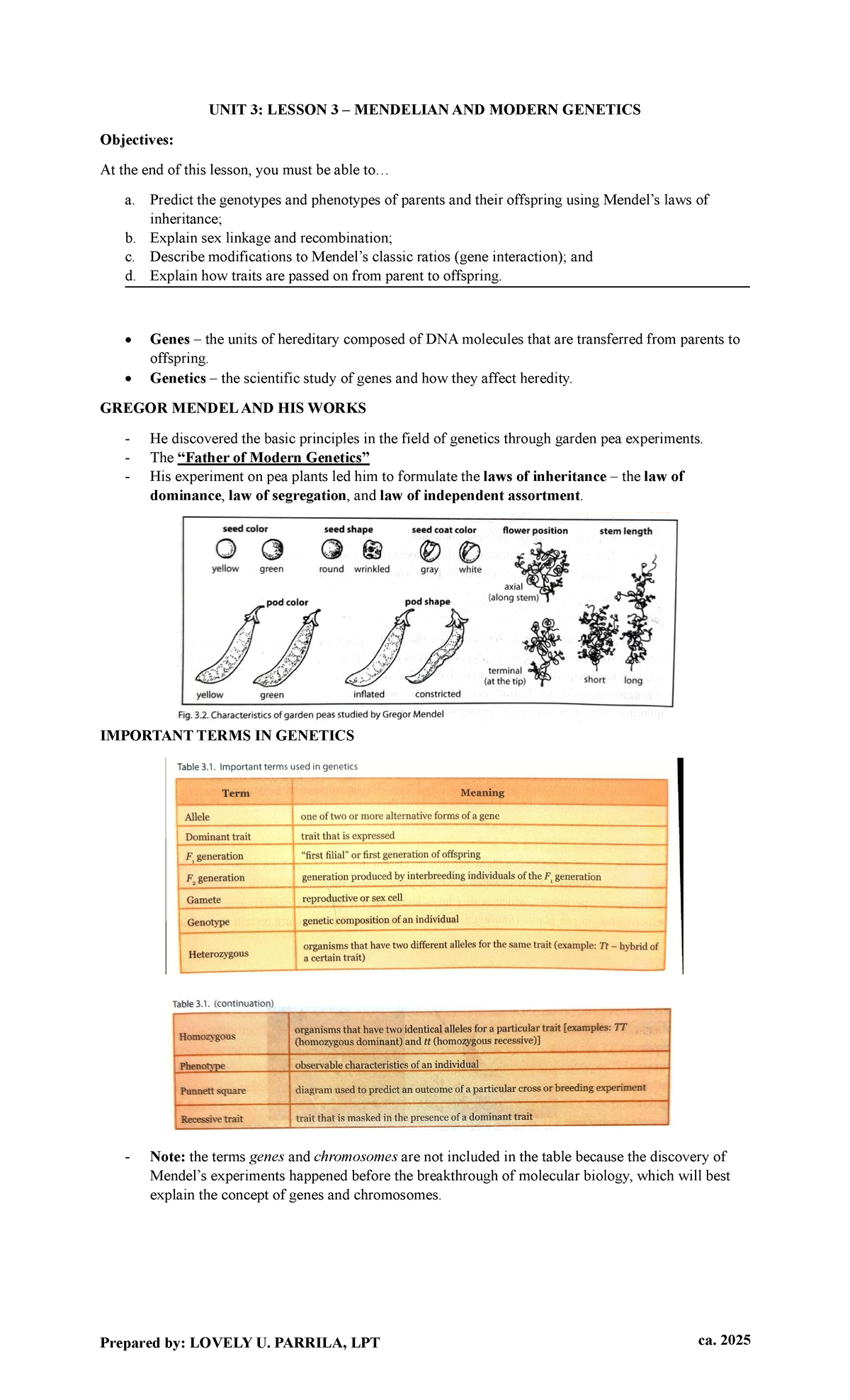 UNIT 3: LESSON 3 - MENDELIAN & MODERN GENETICS OVERVIEW - Studocu