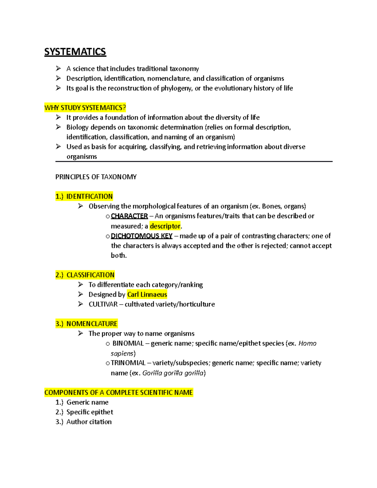 Introduction TO Systematics (Notes) - SYSTEMATICS A science that ...