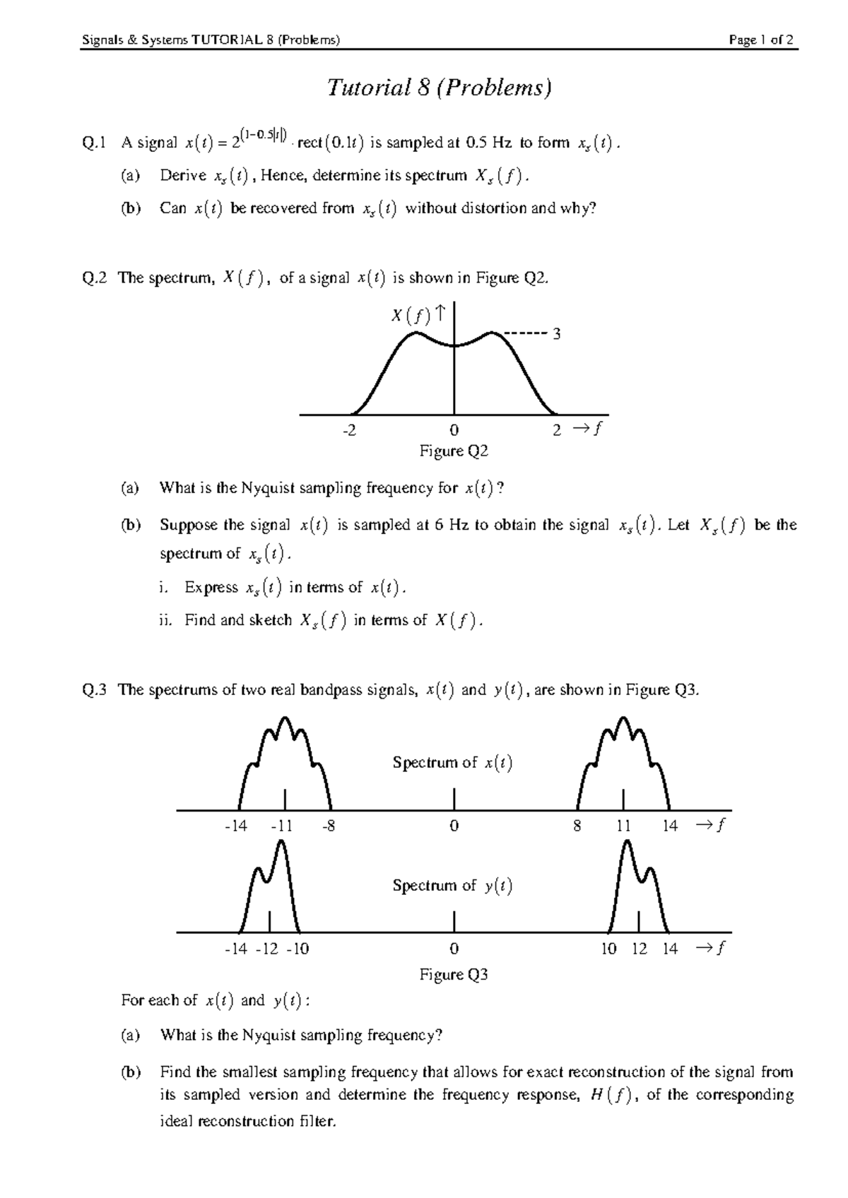 Signals Systems TUTORIAL 8 (Problems) - Sampling & Spectrum Analysis ...